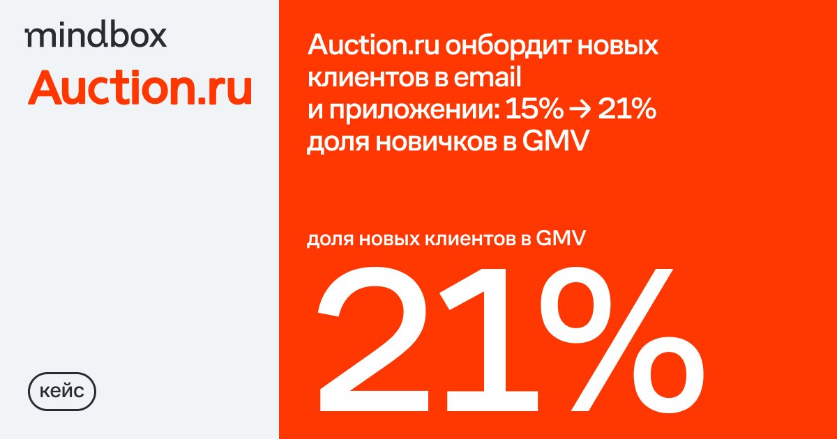 Интернет-аукцион Auction.ru онбордит новых покупателей в email и приложении: 15% → 21% доля ...
