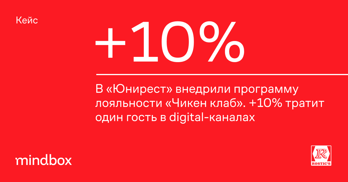 Юнирест внедрил программу лояльности Чикен клаб. +10% тратит один гость в digital-каналах ...
