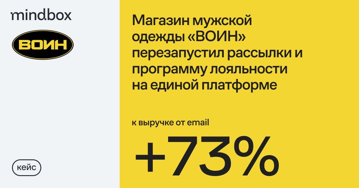 +73% к выручке от email. Магазин мужской одежды ВОИН перезапустил рассылки и программу ...
